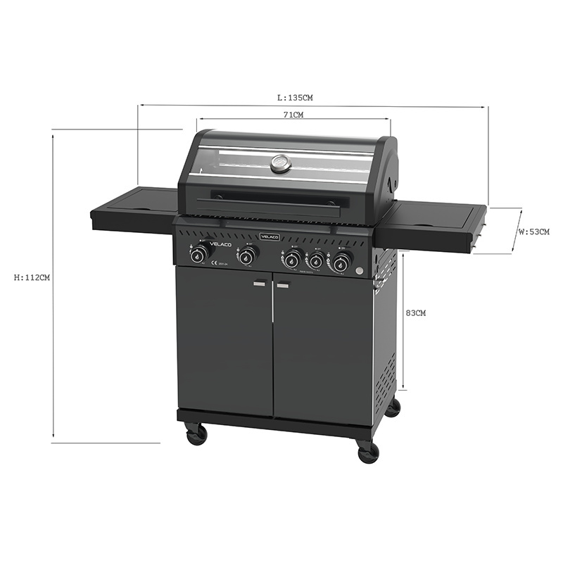 GRILL OGRODOWY GAZOWY Z POKRYWĄ I PÓŁKAMI ZEUS-C CZARNY RUSZT ŻELIWNY ...